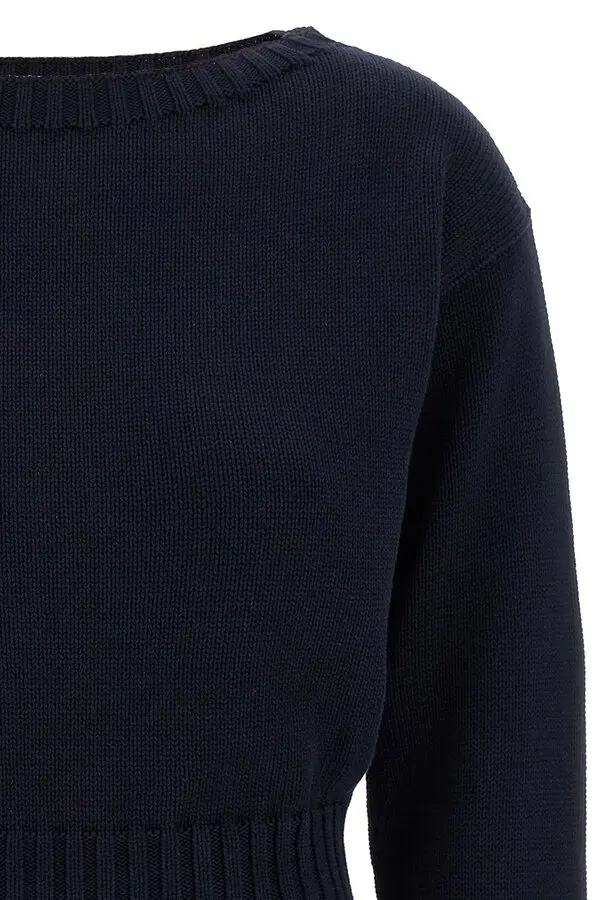 Prada Boat Neck Ribbed Jumper In Navy Blue - 16% Off | Editorialist